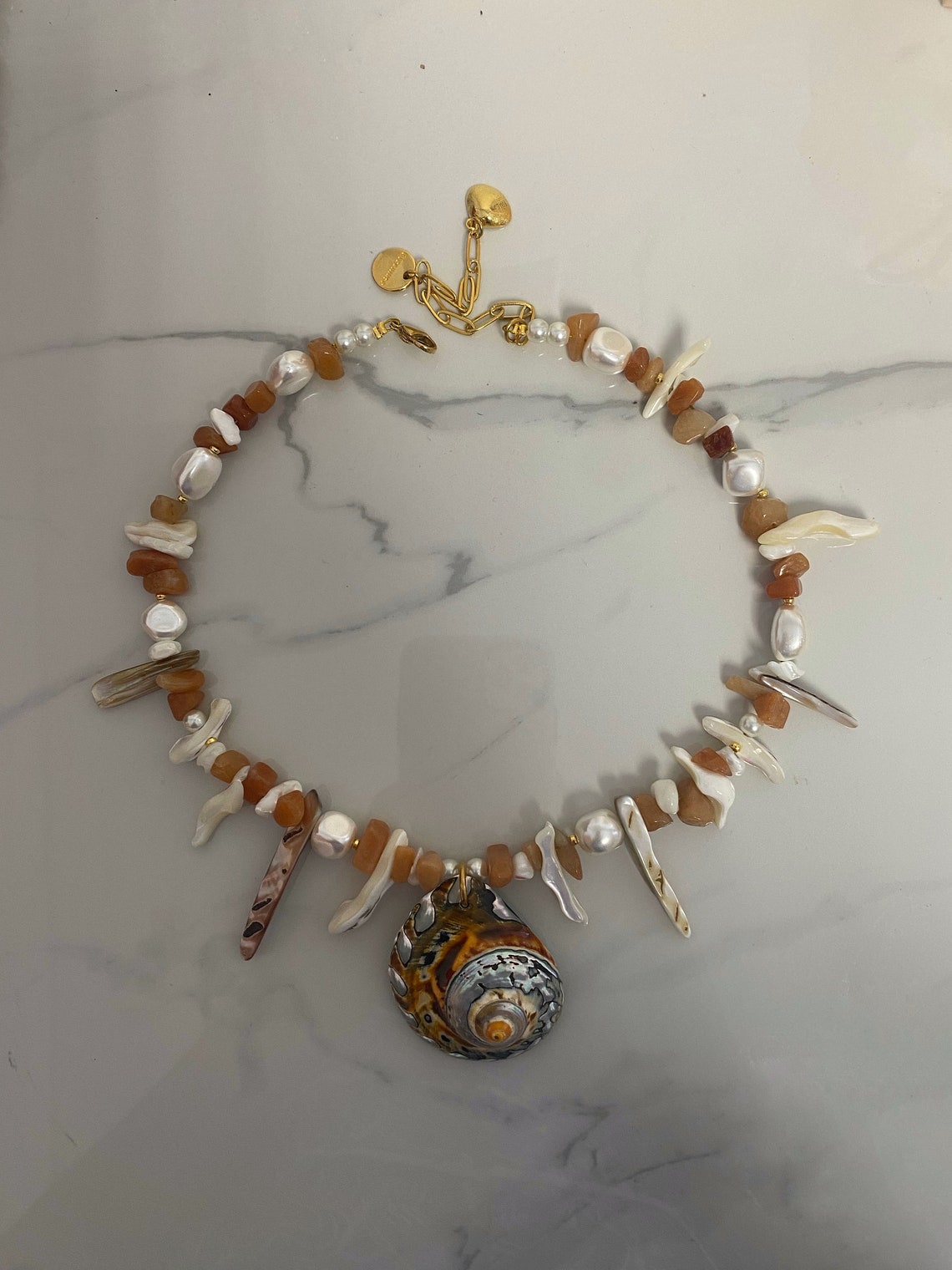 Large Shell Pendant Necklace, Natural Shell Necklace, Pearl Shell ...