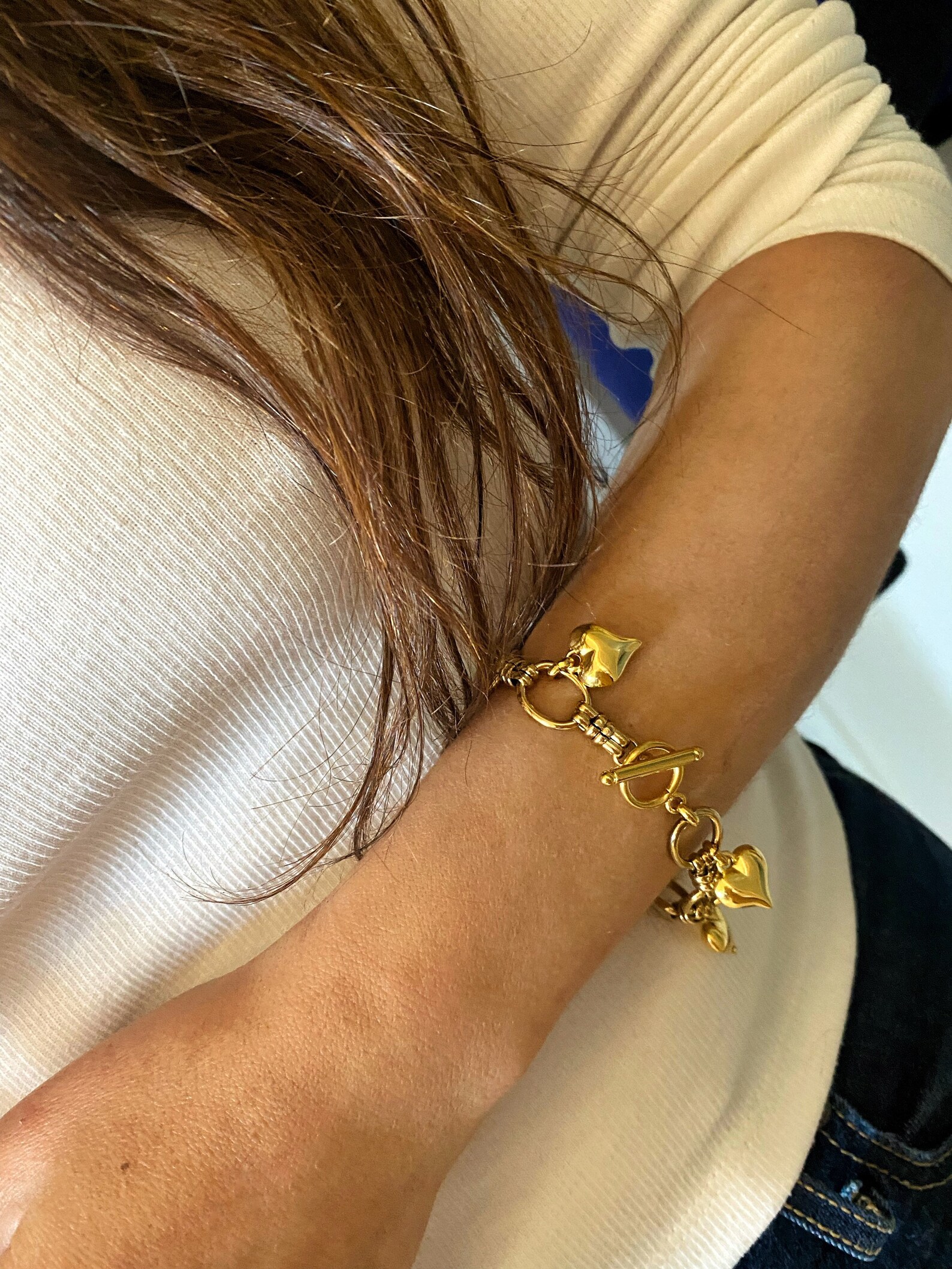 Heart Charms Bracelet Gold Heart Bracelet Gold Chunky - Etsy