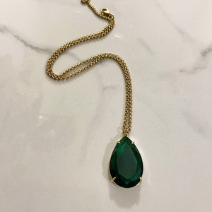 Green Pendant Necklace, Large Tear Drop Charm Necklace, Glass Forrest ...