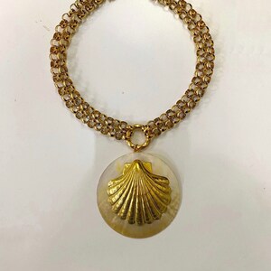 Sea Shell Necklace, Giant Gold Tone Clam Necklace, Oversized Shell ...