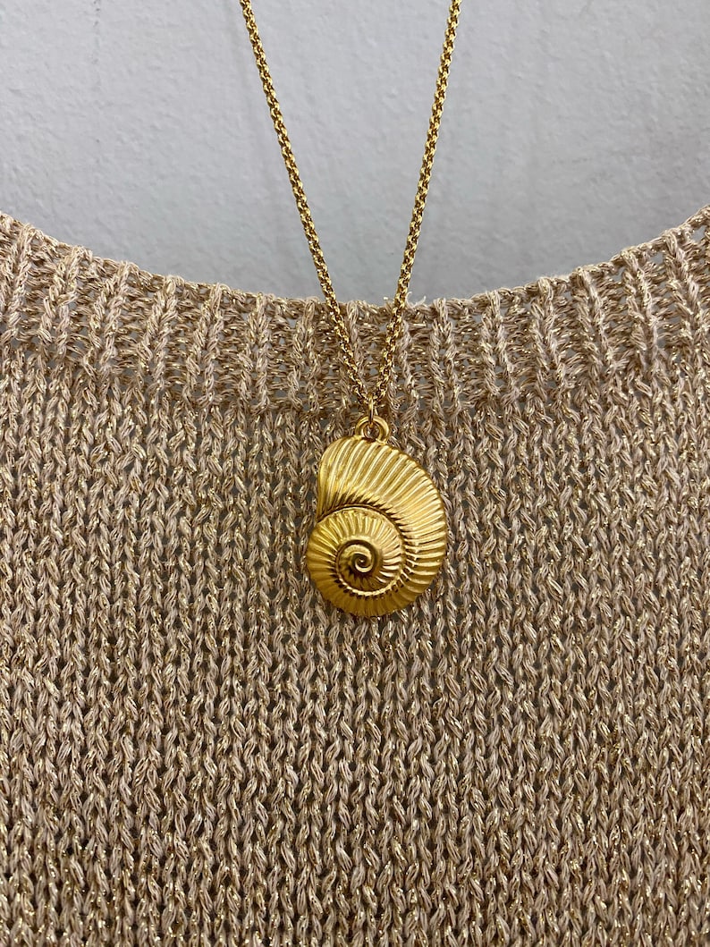 Gold Plated Shell Necklace, Long Everyday Necklace, Pendant Necklace ...