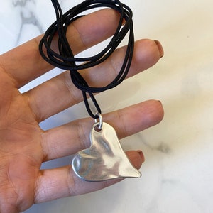 Heart Black String Necklace, Cord Choker With Heart Charm, Big Heart ...