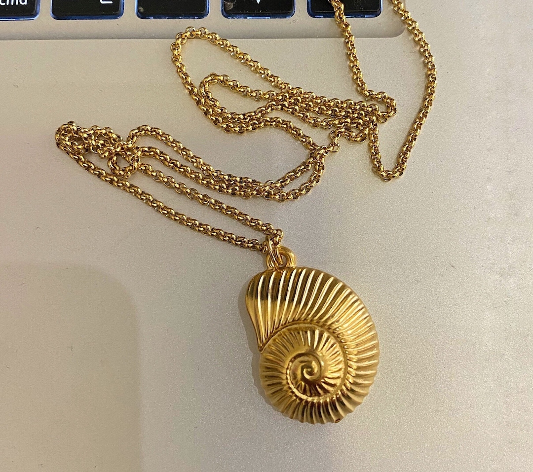 Gold Plated Shell Necklace, Long Everyday Necklace, Pendant Necklace ...