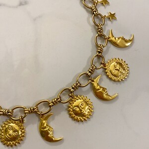 Moon Sun Charms Necklace, Multi Charm Necklace, Gold Chunky Necklace ...