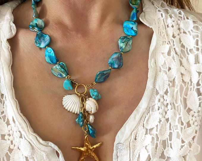 Oversized Shells and Clam Necklace, Boho Bridal Jewelry, Summer Beach ...