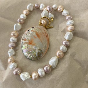 Large Shell Pendant Necklace, Natural Shell Necklace, Pearl Shell ...