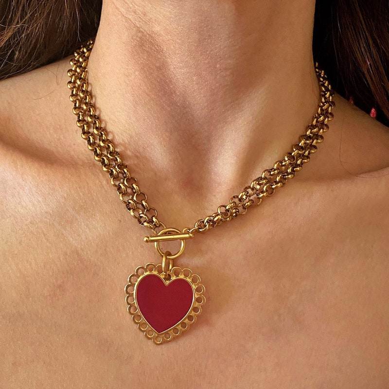 Red Heart Necklace - Etsy