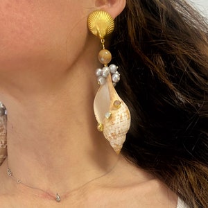 Sea Shell Earrings, Large Long Natural Shell Earrings, Seashell Jewelry ...