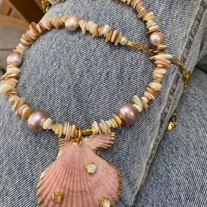 Large Shell Pendant Necklace, Natural Shell Necklace, Pearl Shell ...