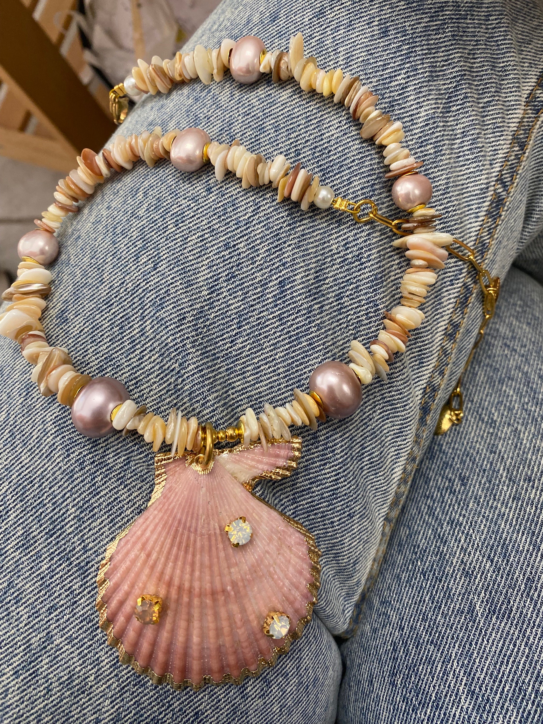 Large Shell Pendant Necklace, Natural Shell Necklace, Pearl Shell ...