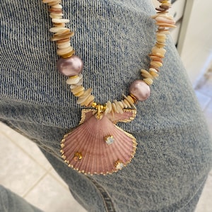Large Shell Pendant Necklace, Natural Shell Necklace, Pearl Shell ...