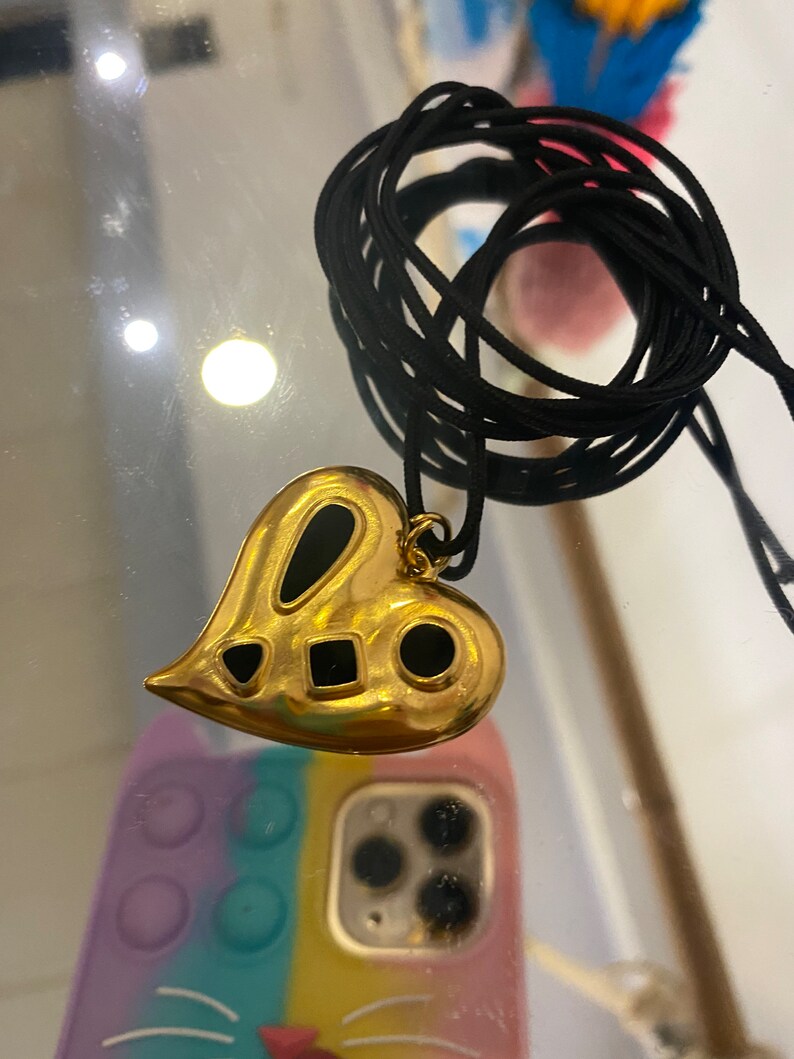 Heart Black String Necklace Cord Choker With Heart Charm Big - Etsy