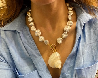 Oversized Shells and Clam Necklace Boho Bridal Jewelry - Etsy
