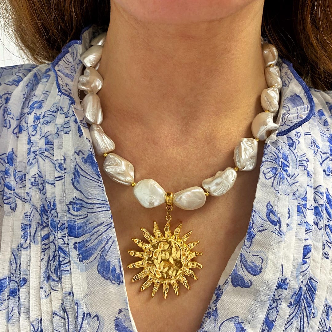 Chunky Shell Bead Sun Pendant Necklace: 24k Gold Plated Zamac - Etsy UK