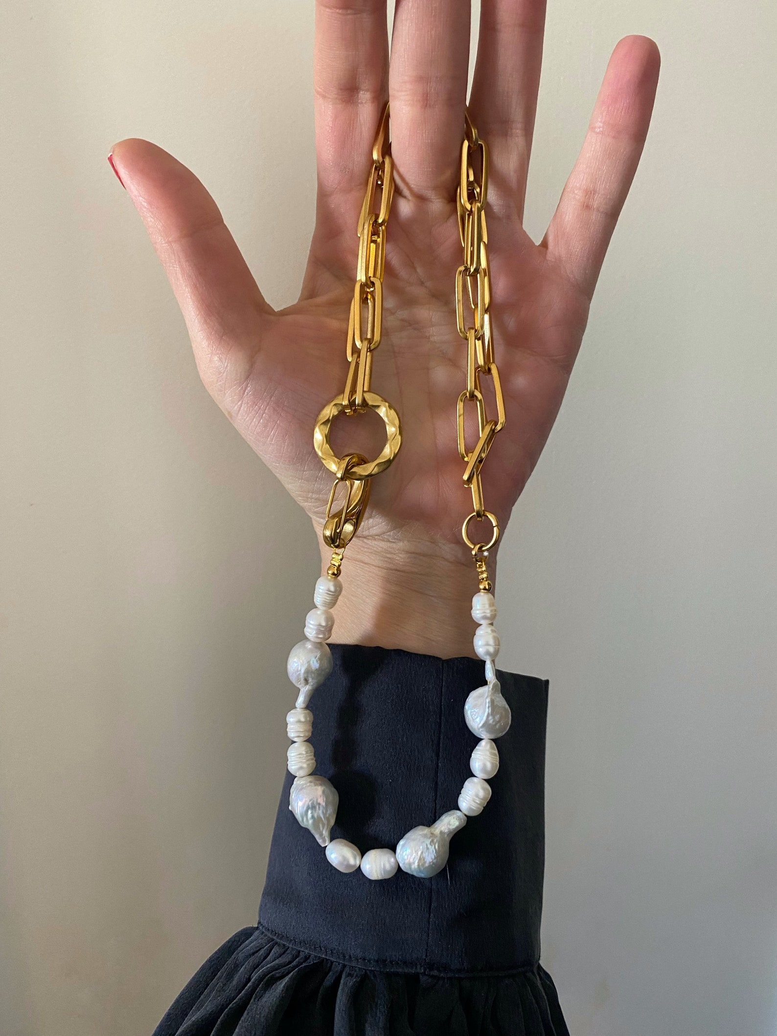 Baroque Pearl Necklace, Half Chain Half Pearl Necklace, Short Chunky ...