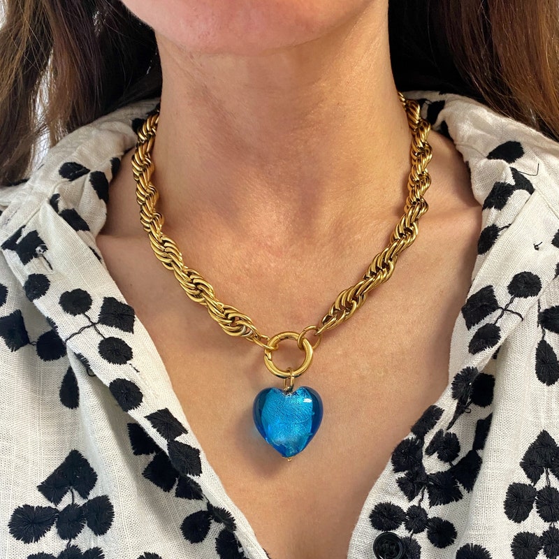 Blue Heart Necklace - Etsy