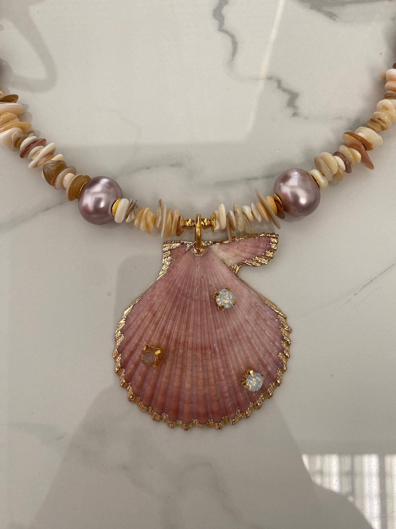 Large Shell Pendant Necklace, Natural Shell Necklace, Pearl Shell ...
