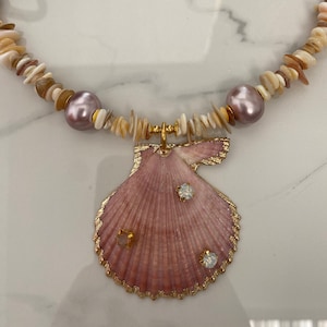 Large Shell Pendant Necklace, Natural Shell Necklace, Pearl Shell ...