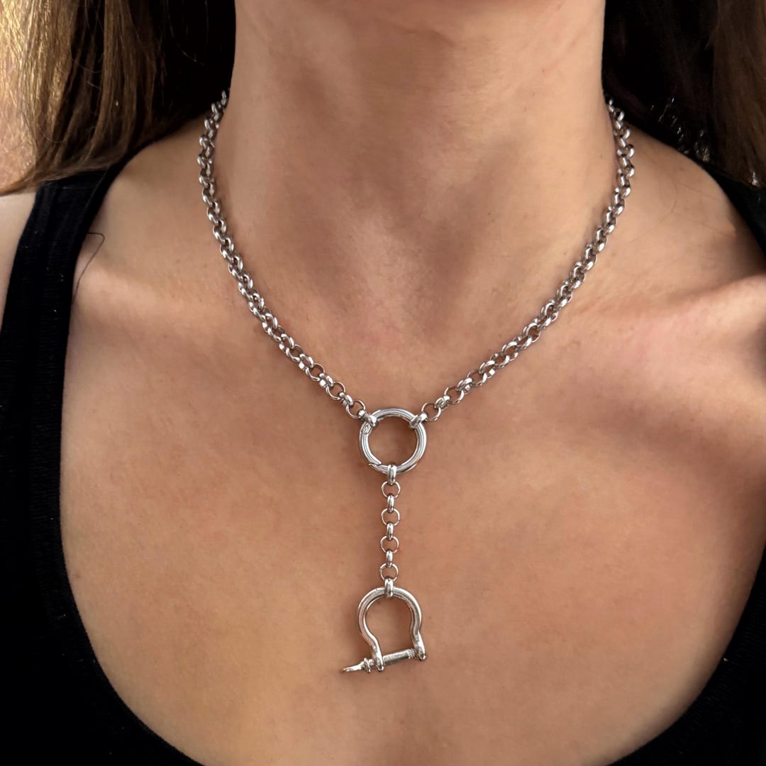 Lariat Charm Holder Chain, Marine Clasp Necklace, Carabiner Necklace - Etsy