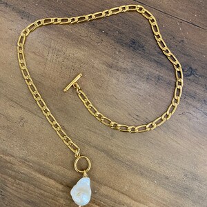 Baroque Pearl Pendant Necklace, Gold Rolo Chain Necklace With Real ...