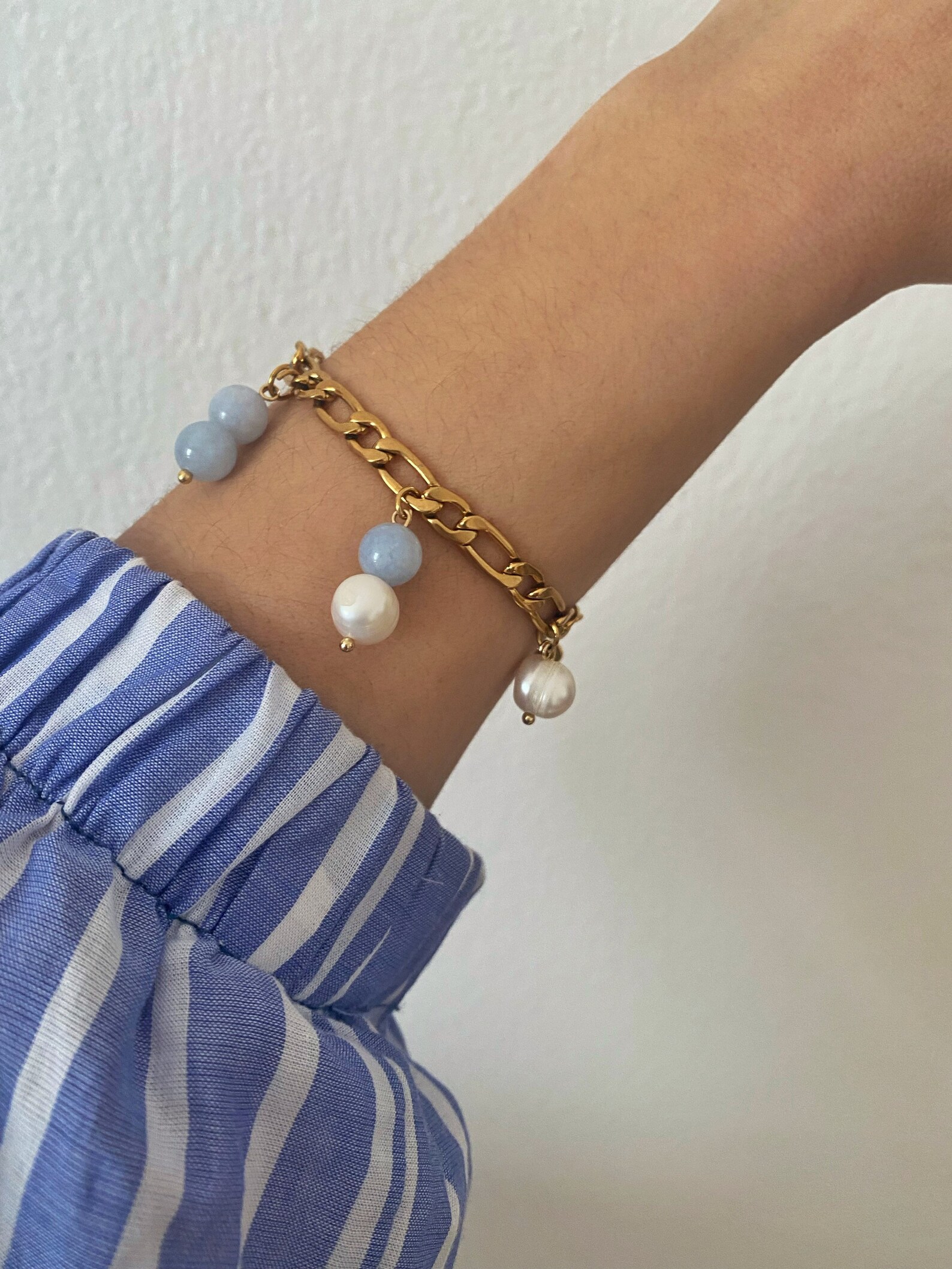 Y2k Jewelry Gold Charm Bracelet Sky Blue Gem Bracelet Gold - Etsy