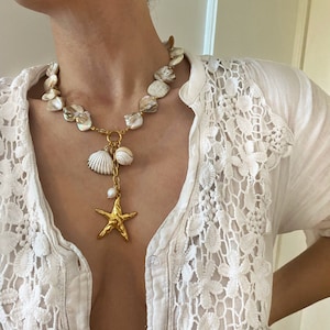 Oversized Shells and Clam Necklace, Boho Bridal Jewelry, Summer Beach ...