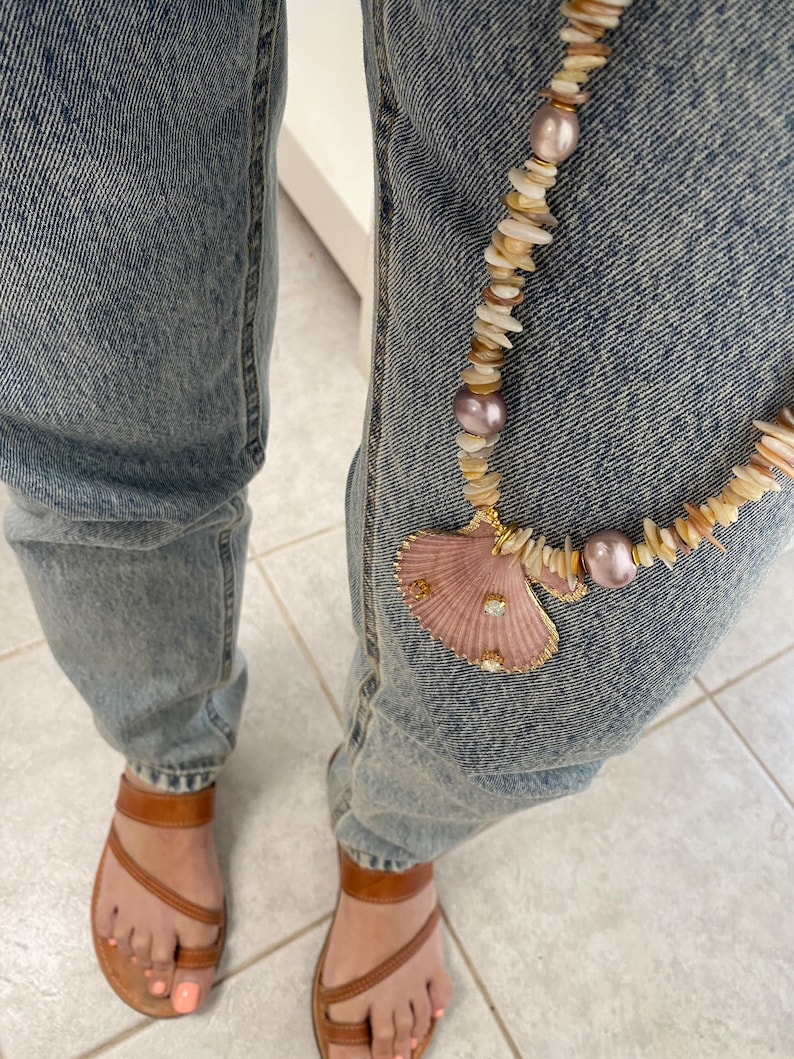 Large Shell Pendant Necklace, Natural Shell Necklace, Pearl Shell ...
