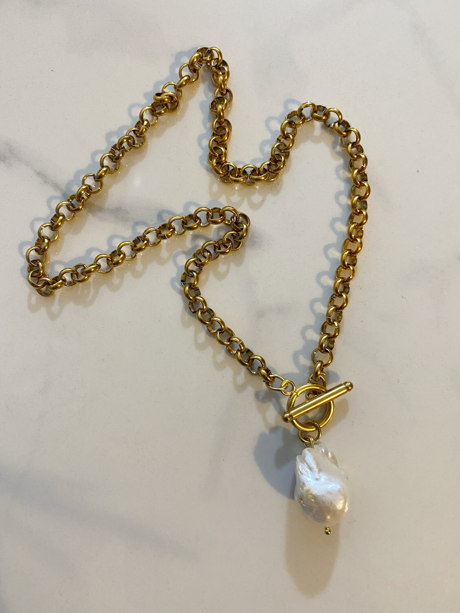 Baroque Pearl Pendant Necklace Gold Rolo Chain Necklace With - Etsy