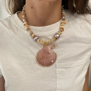 Large Shell Pendant Necklace, Natural Shell Necklace, Pearl Shell ...