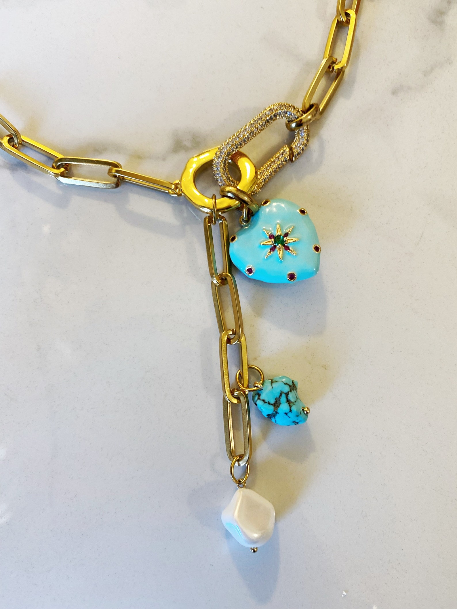 Carabiner Locker Necklace, Link Chain Necklace With Turquoise Heart ...