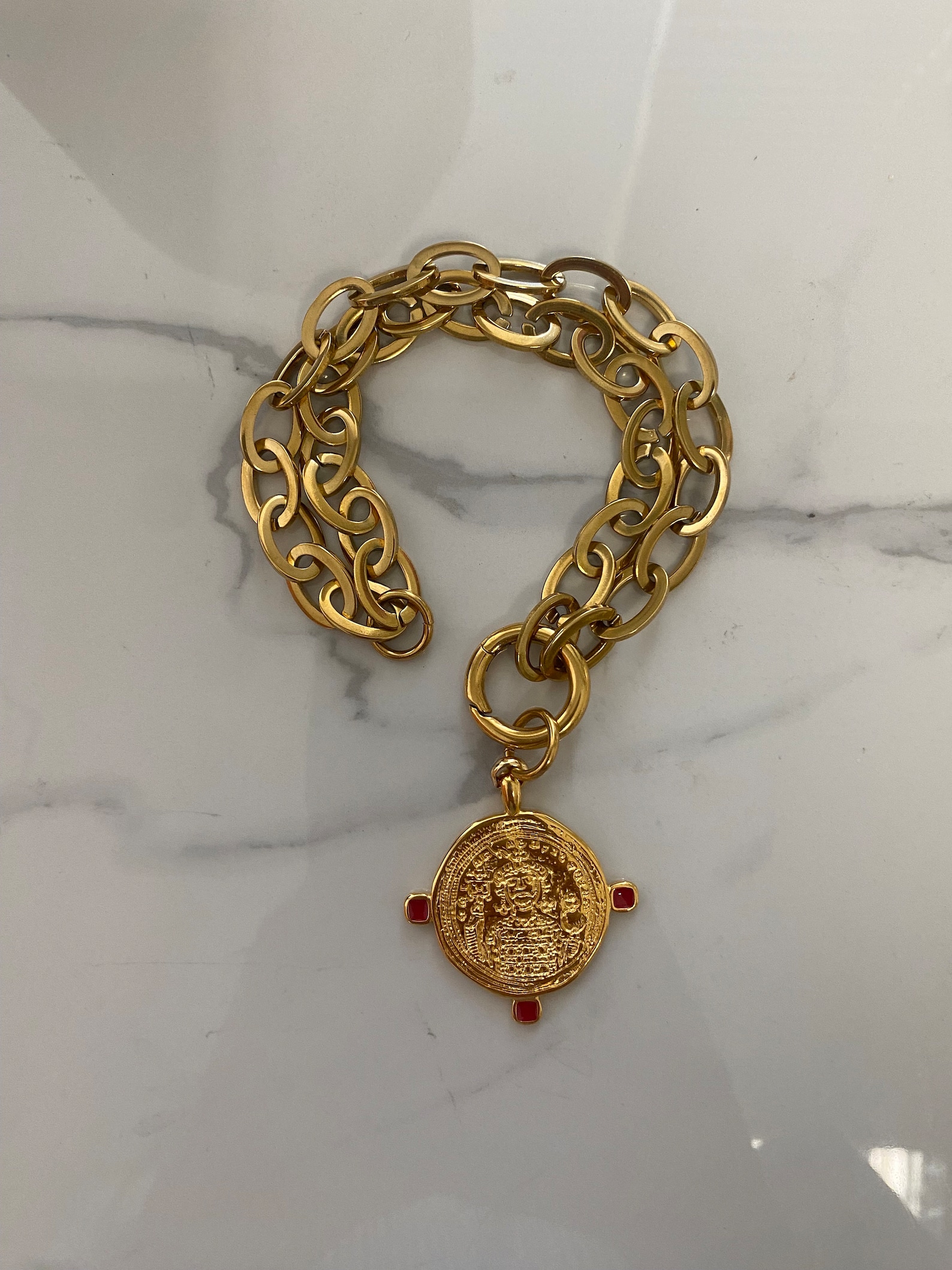 Coin Bracelet .large Big Coin Charm Bracelet, Chunky Gold Tone Bracelet ...