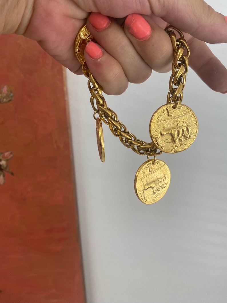 Coin Bracelet for Woman, Toggle Chunky Bracelet With Coins, Large Gold ...