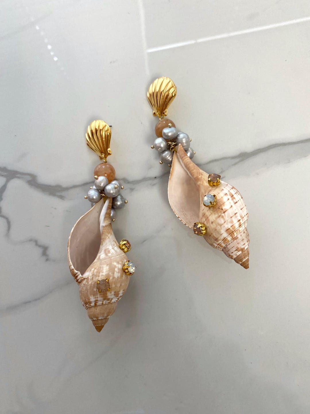 Sea Shell Earrings, Large Long Natural Shell Earrings, Seashell Jewelry ...