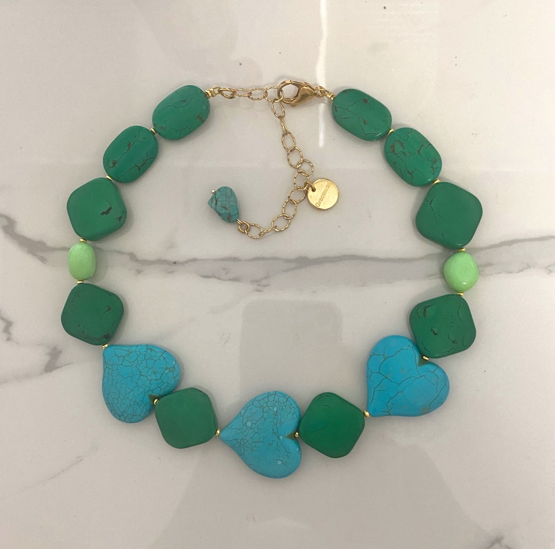 Green Blue Necklace, Turquoise and Green Color Necklace, Colorful ...