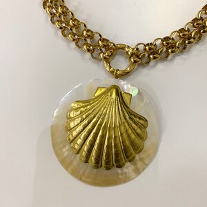Sea Shell Necklace, Giant Gold Tone Clam Necklace, Oversized Shell ...