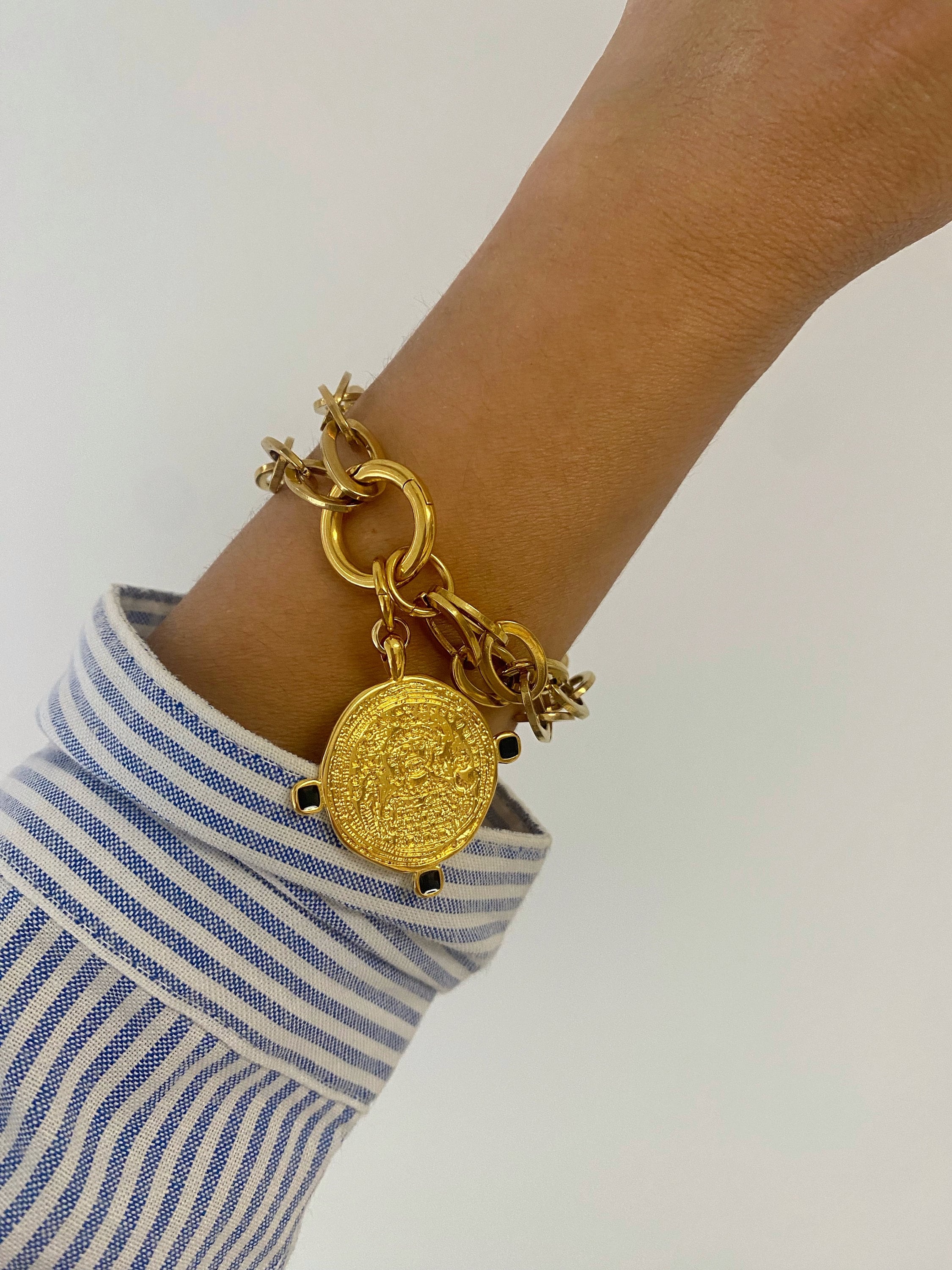 Coin Bracelet .large Big Coin Charm Bracelet, Chunky Gold Tone Bracelet ...