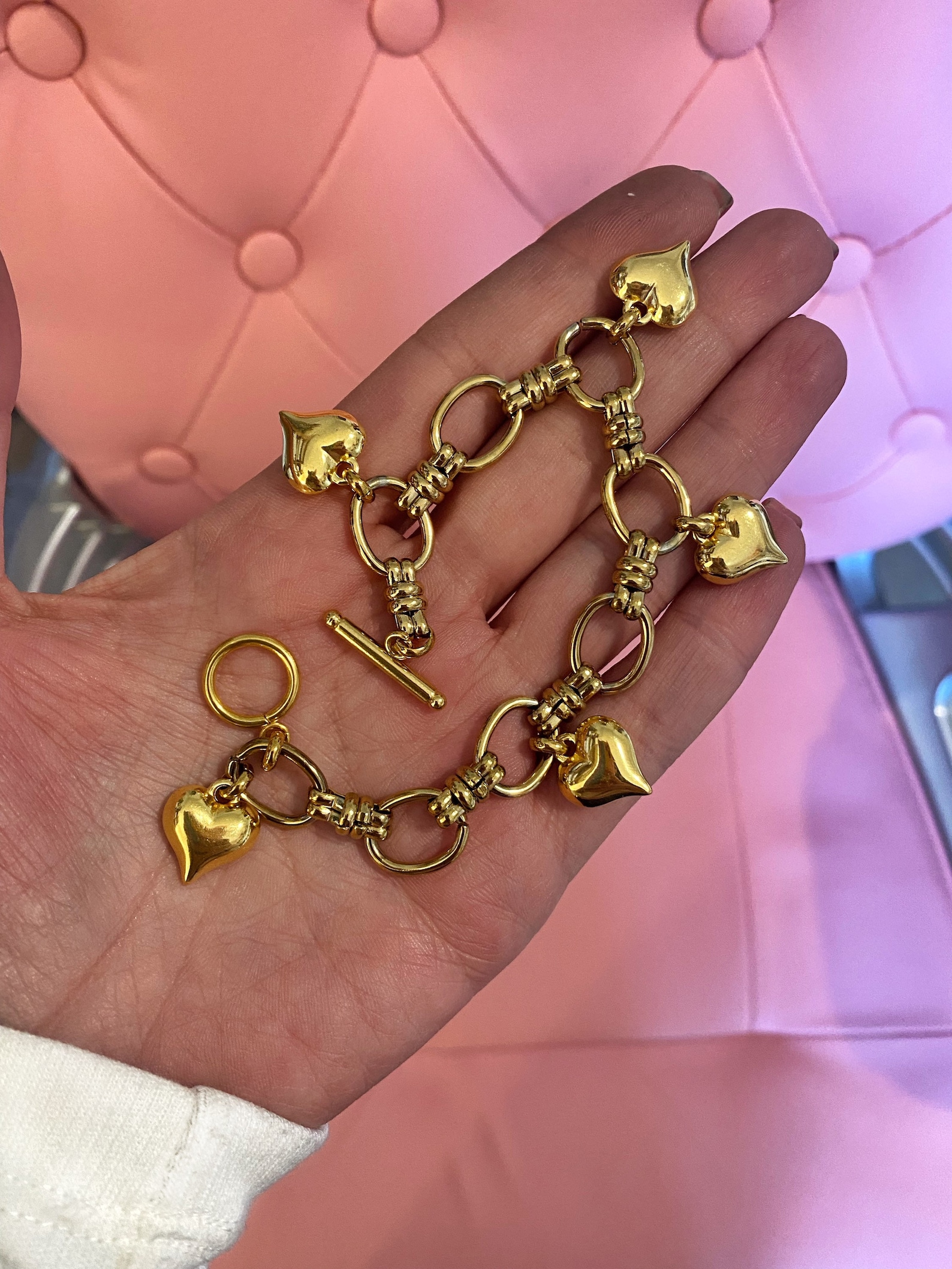 Heart Charms Bracelet Gold Heart Bracelet Gold Chunky - Etsy