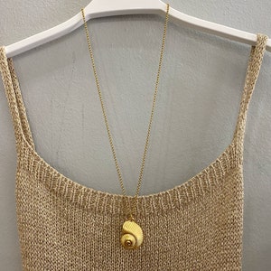 Gold Tone Shell Necklace, Pendant Necklace, Summer Jewelry, Large Shell ...