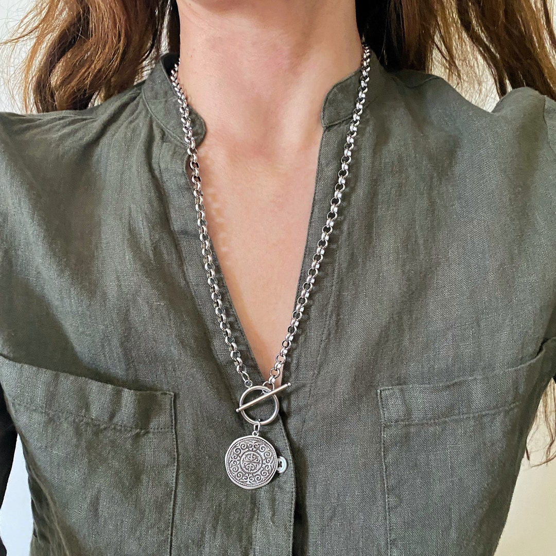 Silver Coin Necklace, Big Coin Necklace, Coin Charm Necklace, Monet ...