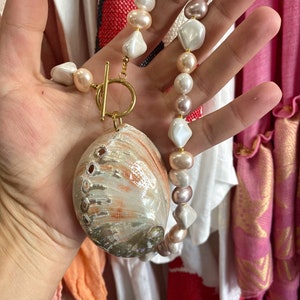 Large Shell Pendant Necklace, Natural Shell Necklace, Pearl Shell ...