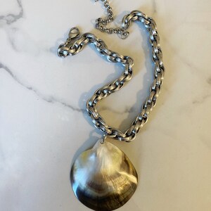 Shell Pendant Necklace, Natural Sea Clam Necklace, Oversized Shell ...