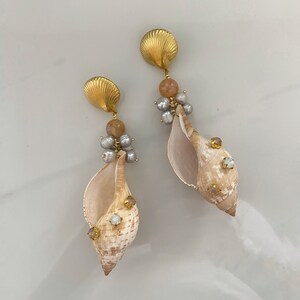 Sea Shell Earrings, Large Long Natural Shell Earrings, Seashell Jewelry ...