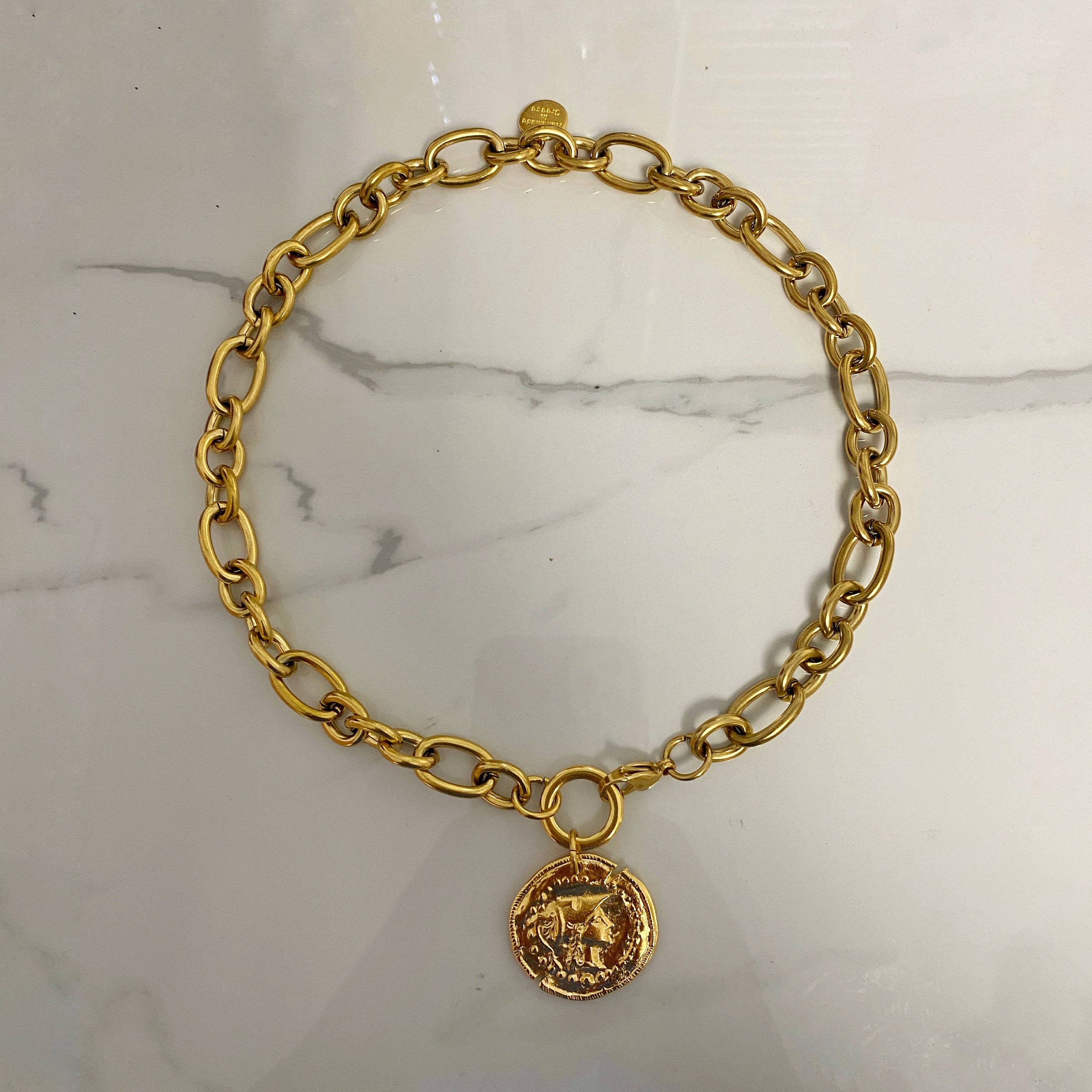 Large Coin Necklace, Gold Tone Chunky Necklace, Bulky Heavy Jewelry for ...