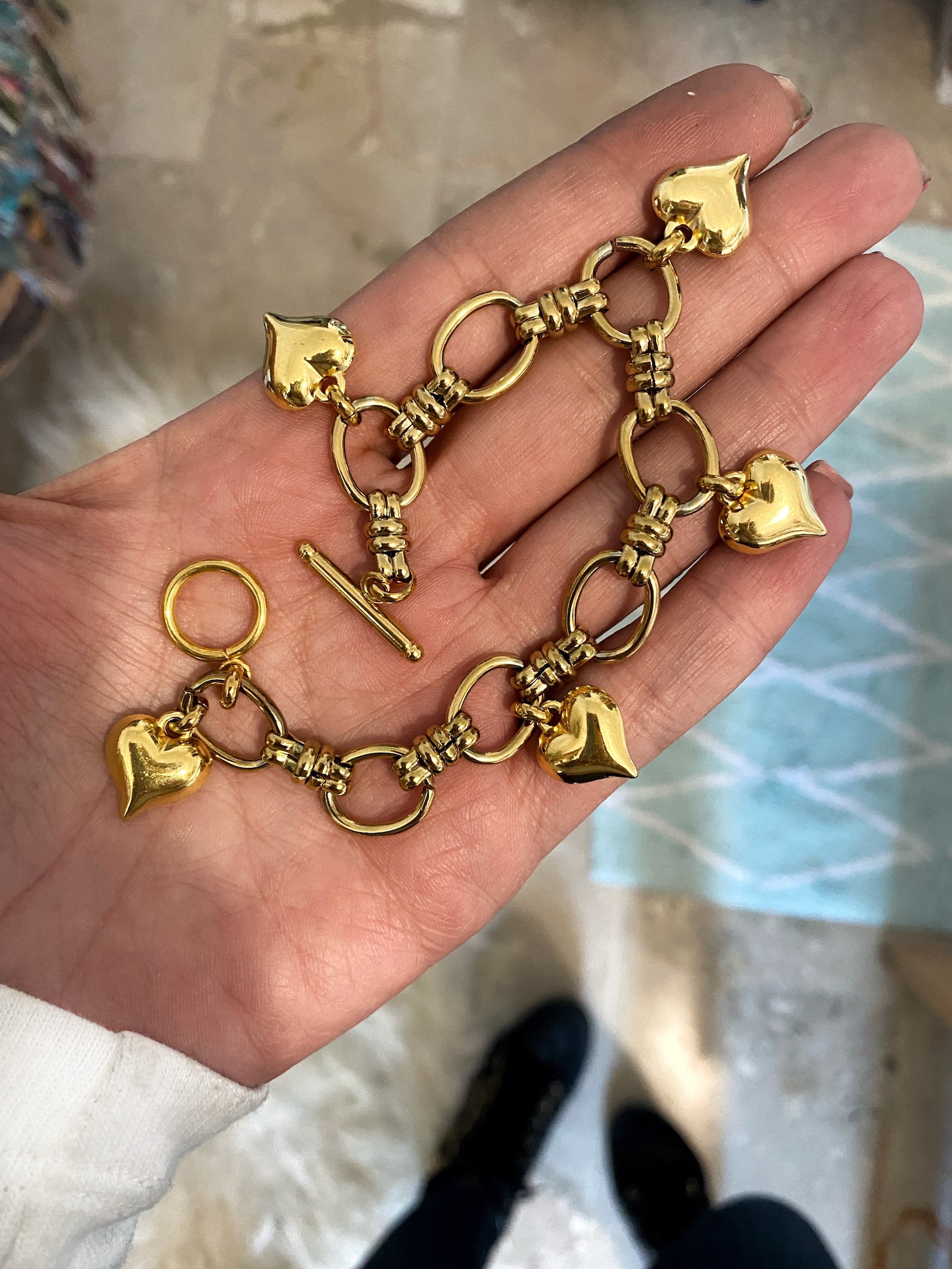 Heart Charms Bracelet Gold Heart Bracelet Gold Chunky - Etsy