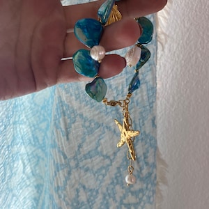Turquoise Shell Charms Bracelet, Oversized Blue Shells Bracelet, Boho ...
