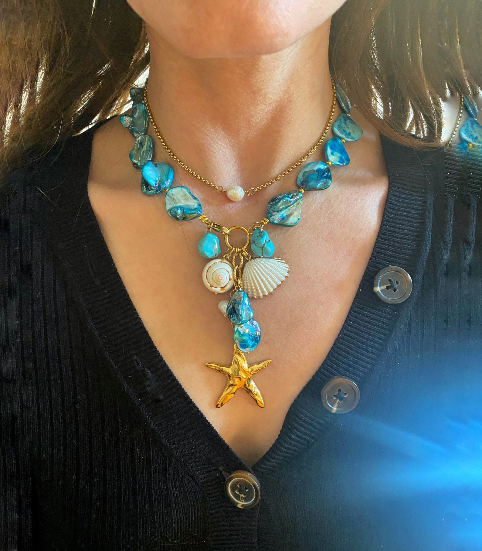 Natural Shell Clam Necklace, Turquoise Blue Necklace, Summer Y Lariat ...