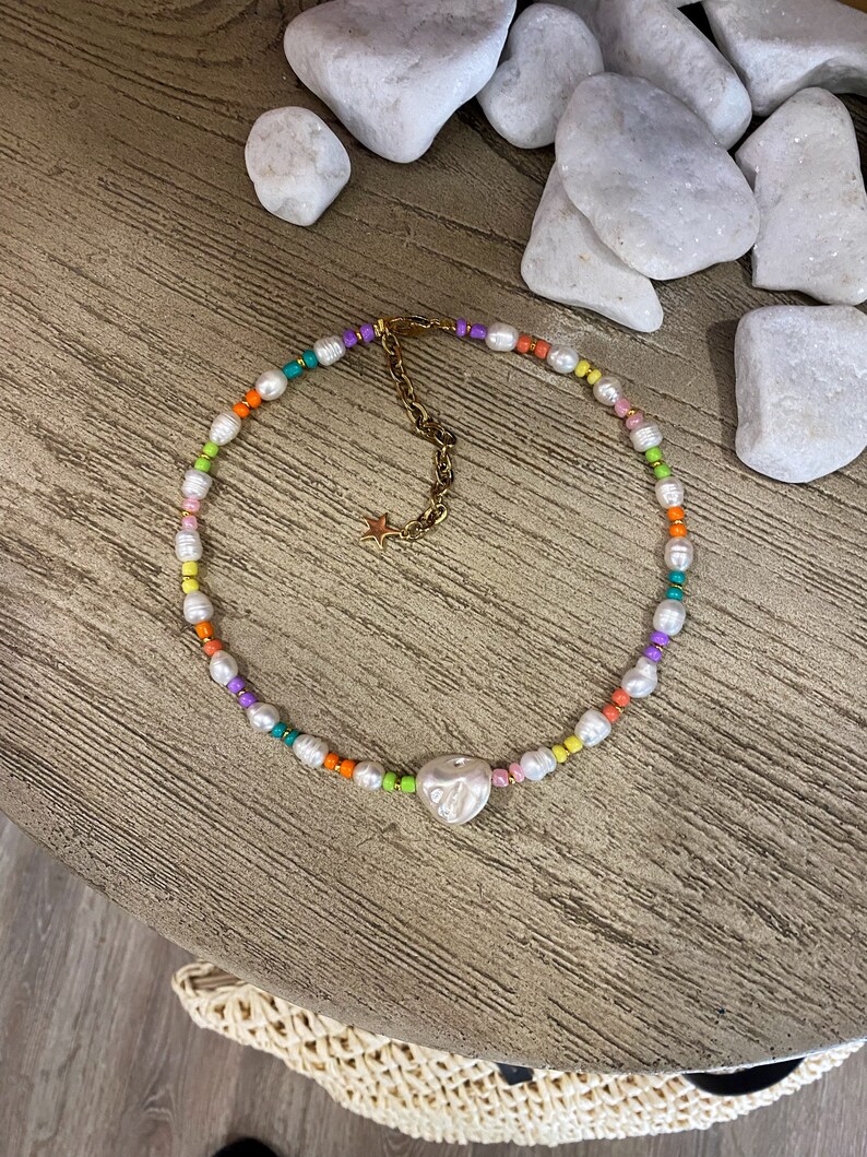 Rainbow Pearl Choker Fresh Pearl Beads Collar Y2k Jewelry - Etsy