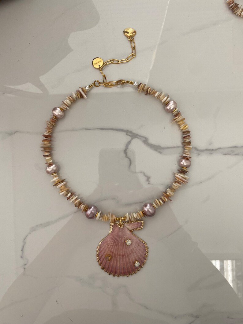 Large Shell Pendant Necklace, Natural Shell Necklace, Pearl Shell ...