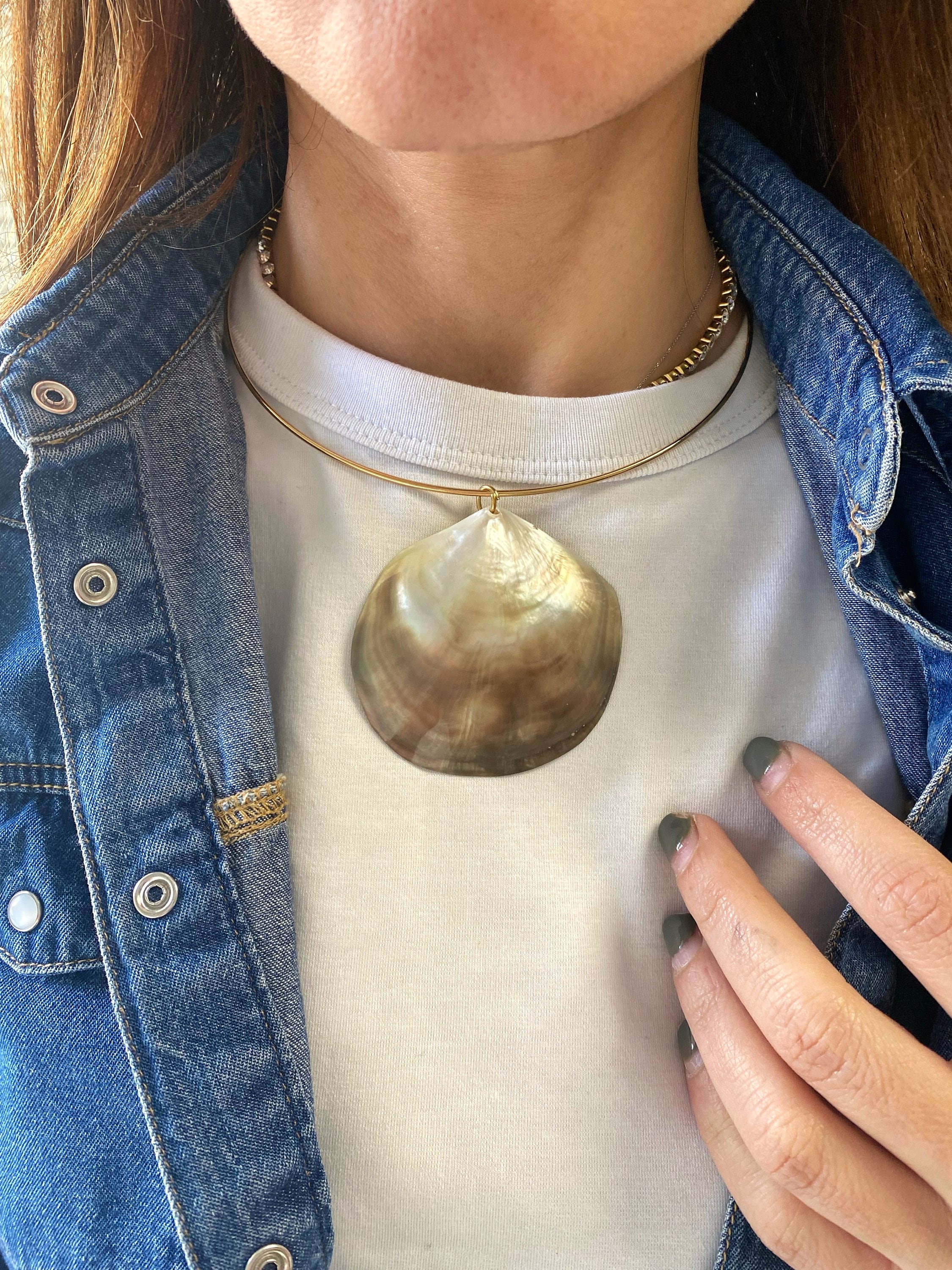 Shell Collar Necklace, Clam Shell Pendant, Boho Chic Summer Jewelry - Etsy