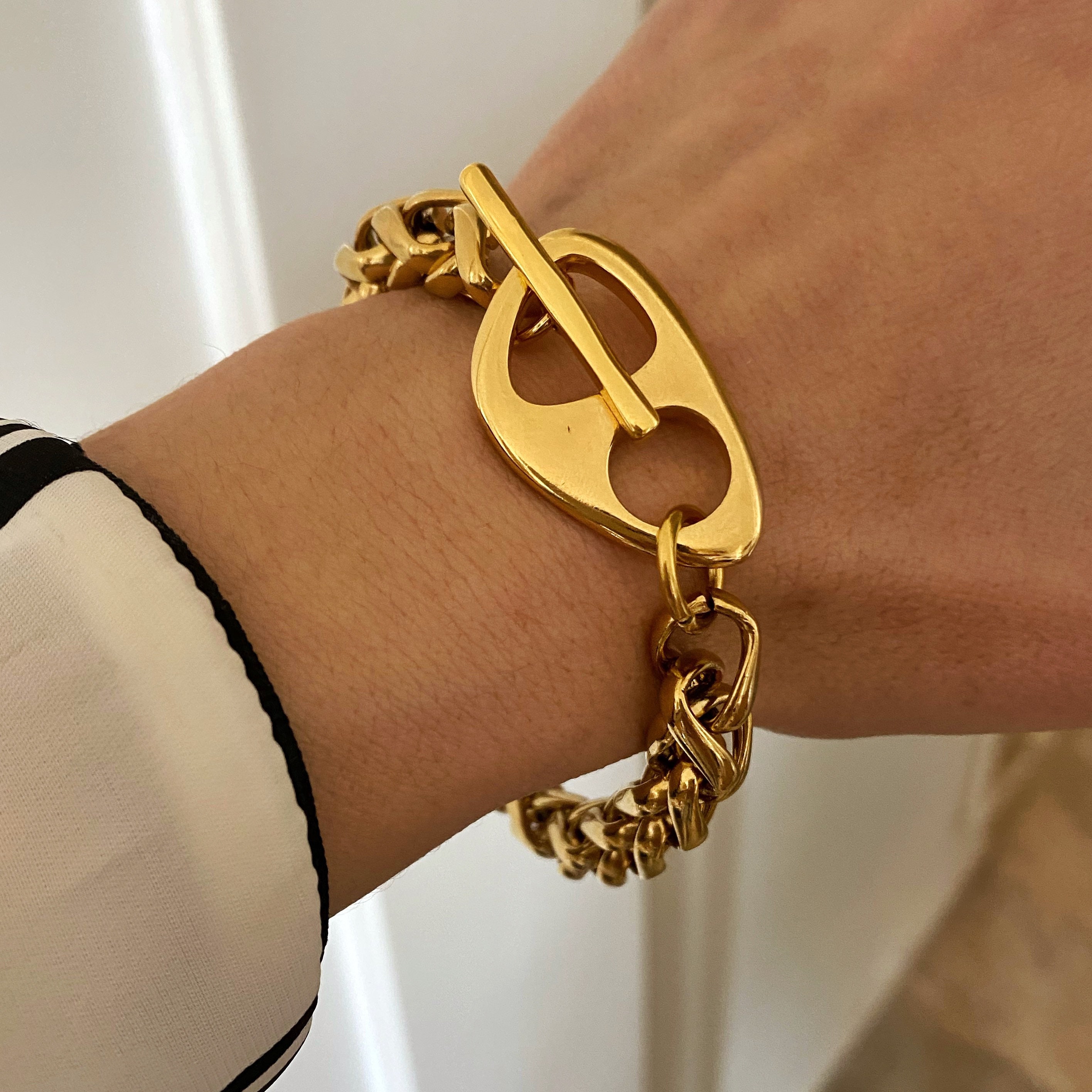 Large Gold Bracelet Chunky Chain Bracelet Stacking Statement - Etsy